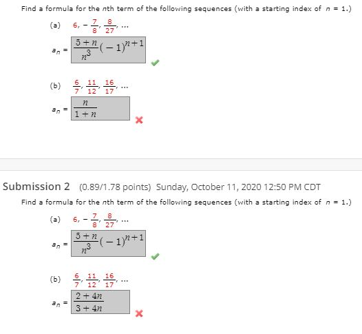 Solved Find a formula for the nth term of the following | Chegg.com