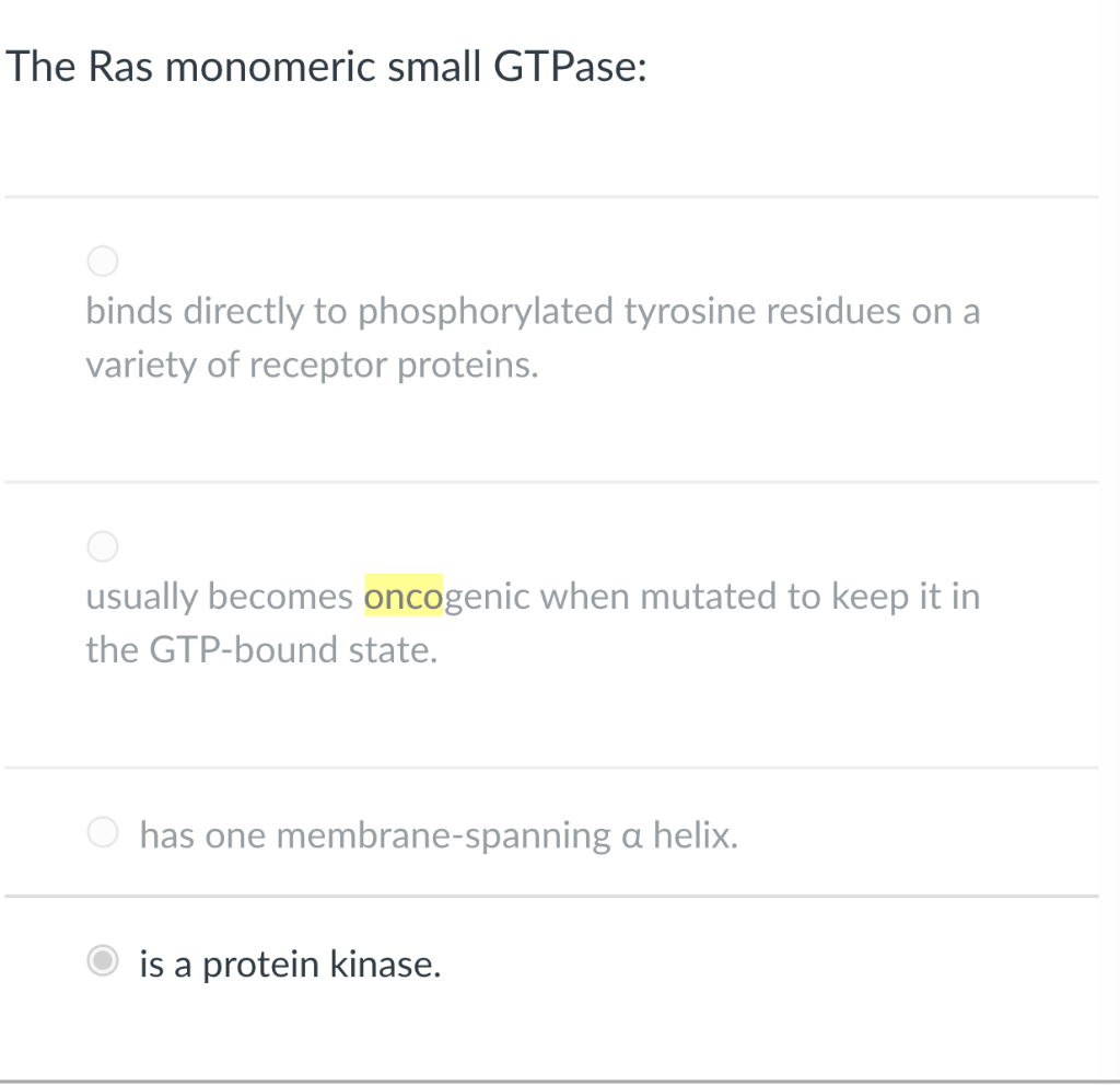 Solved The Ras monomeric small GTPase: binds directly to | Chegg.com