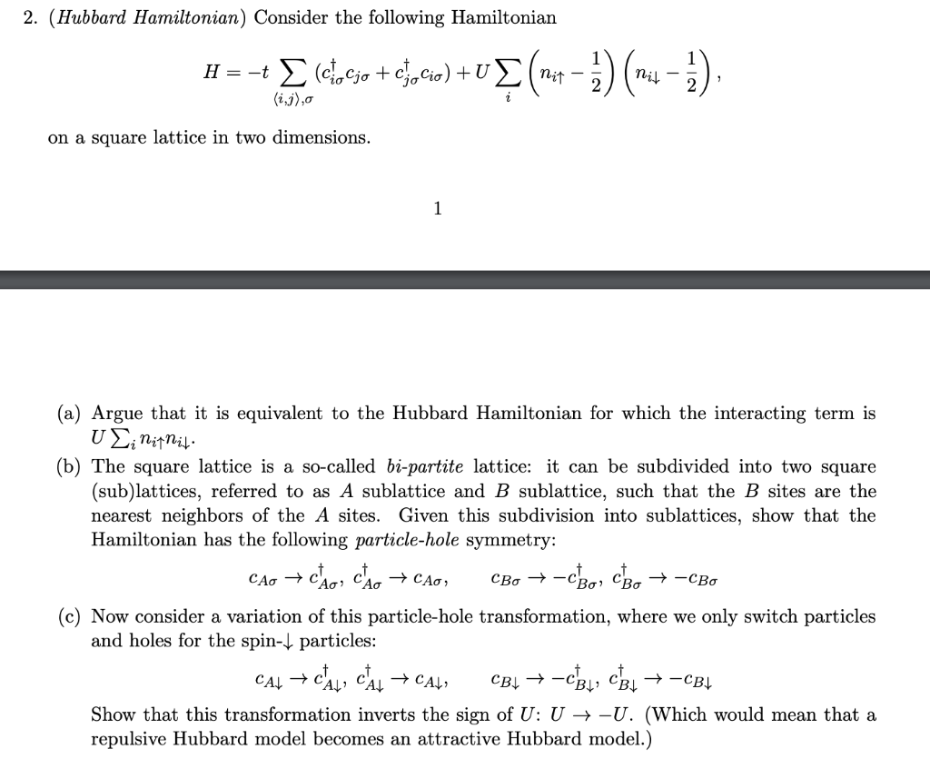 Solved 2. (Hubbard Hamiltonian) Consider the following | Chegg.com
