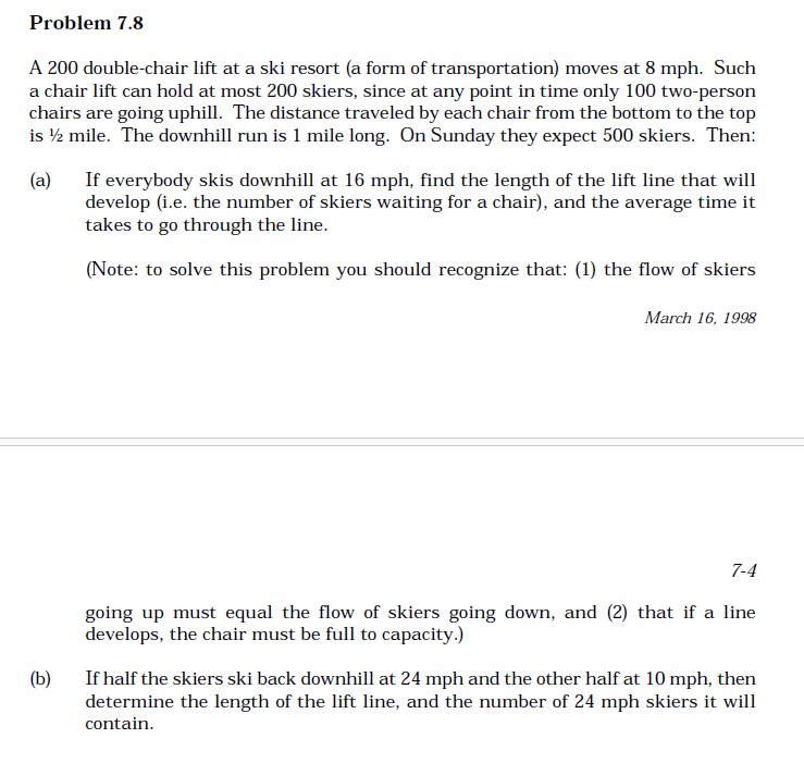 Solved Problem 7.8A 200 ﻿double-chair lift at a ski resort | Chegg.com