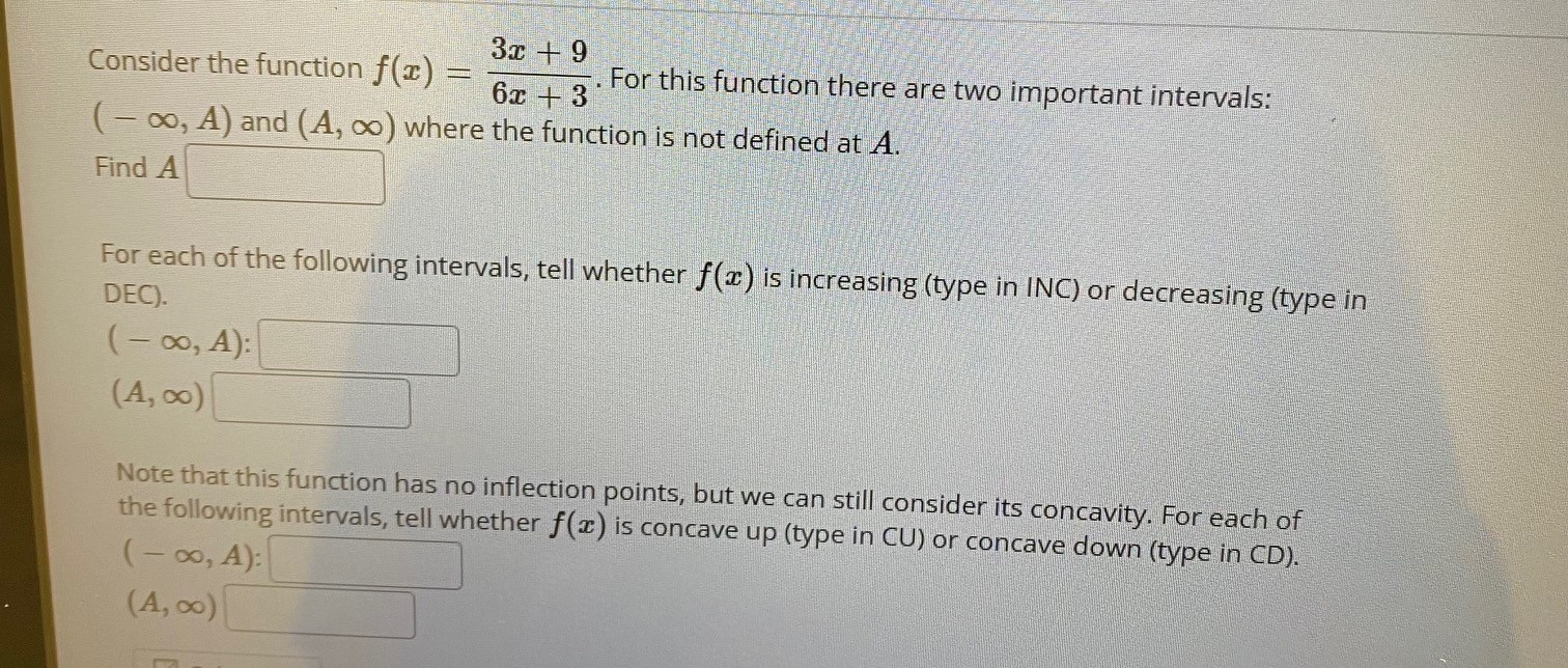 Solved Consider the function f(x)=6x+33x+9. For this | Chegg.com