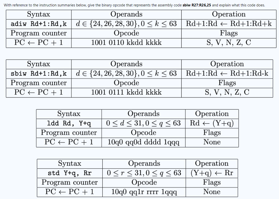 Solved With reference to the instruction summaries below, | Chegg.com