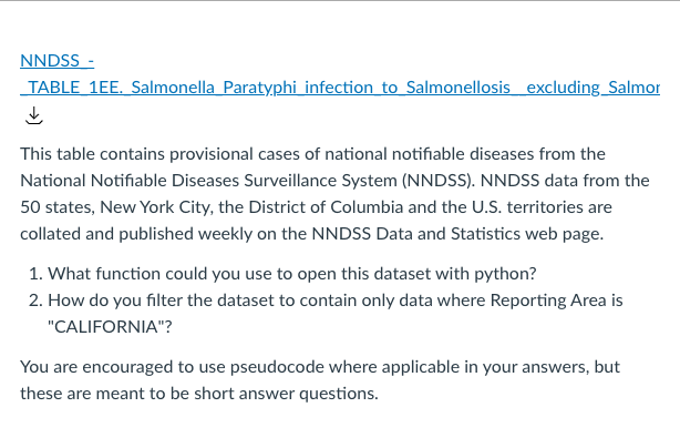 Solved NNDSS- TABLE 1EE. Salmonella Paratyphi infection to | Chegg.com
