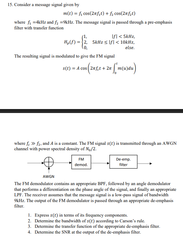 Consider a message signal given by m(t)=f_(1)cos(2\pi | Chegg.com