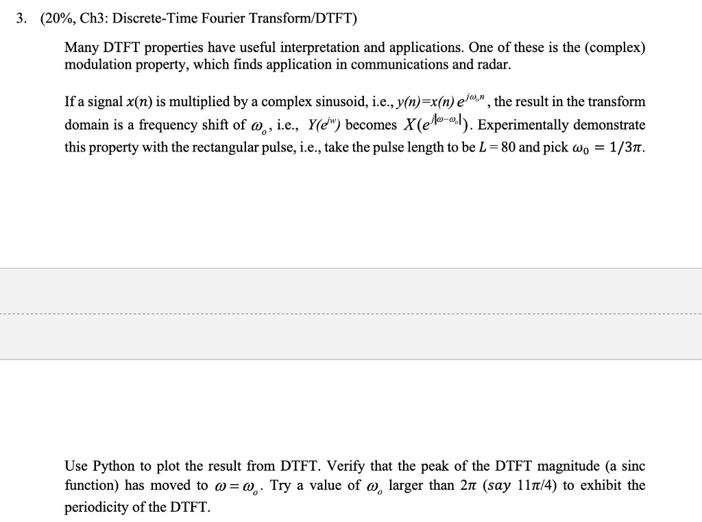 Solved 3. (20%, Ch3: Discrete-Time Fourier Transform/DTFT) | Chegg.com