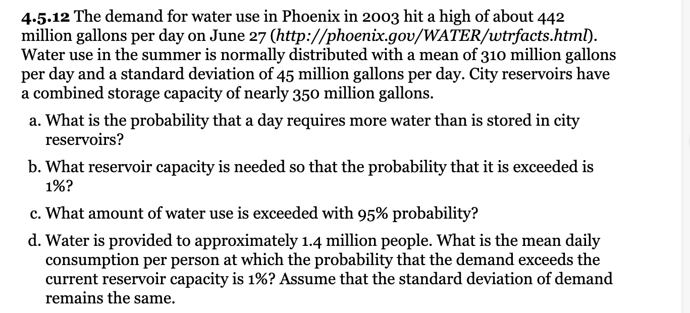 Solved 4.5.12 The demand for water use in Phoenix in 2003 | Chegg.com