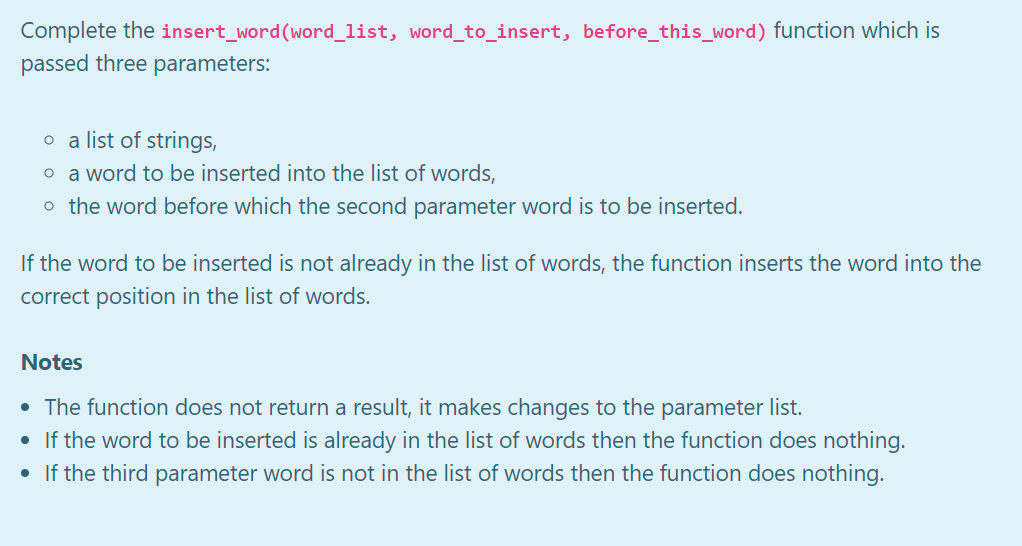 Solved Complete the insert_word(word_list, word_to_insert, | Chegg.com