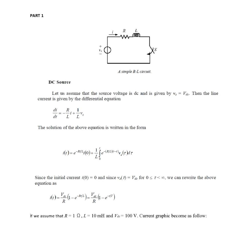 Solved PART 1 R L 000 A simple R-L circuit DC Source Let us | Chegg.com