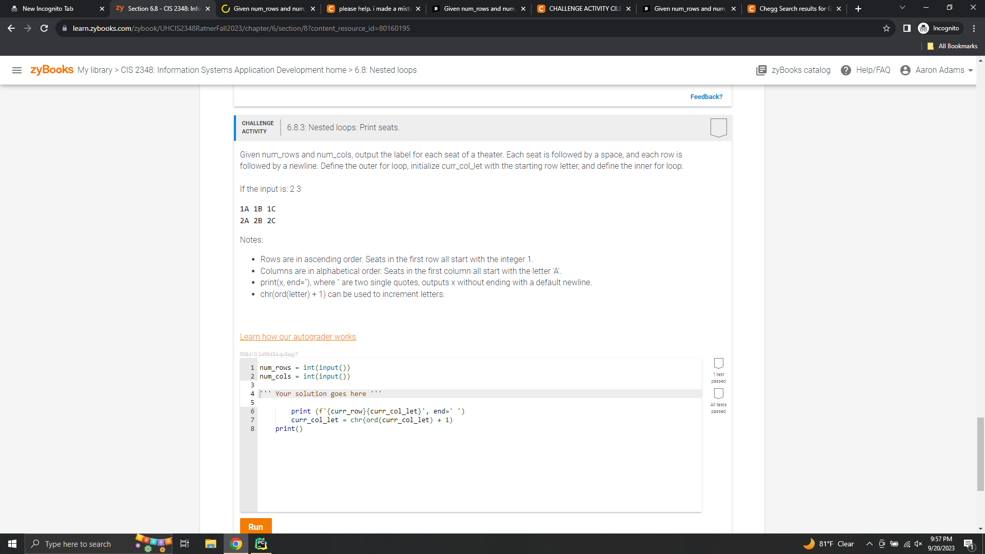 Solved Given Numrows And Numcols Output The Label For 