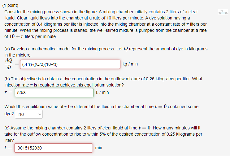 Solved (1 ﻿point)Consider the mixing process shown in the | Chegg.com