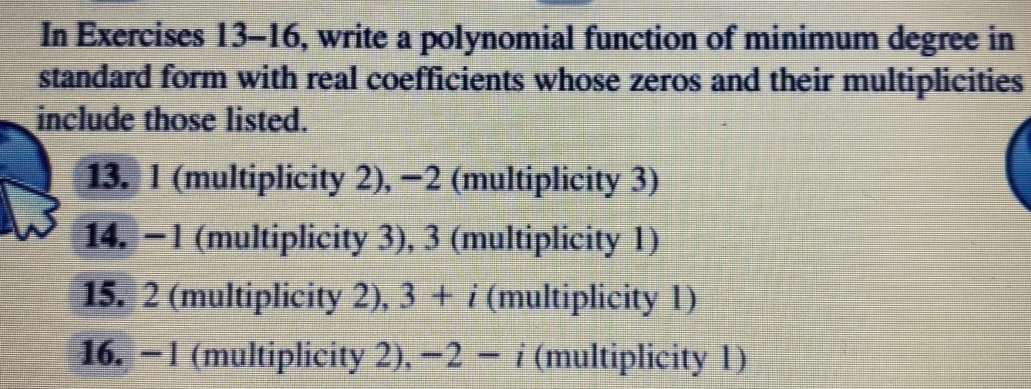 Solved In Exercises 13–16, write a polynomial function of | Chegg.com