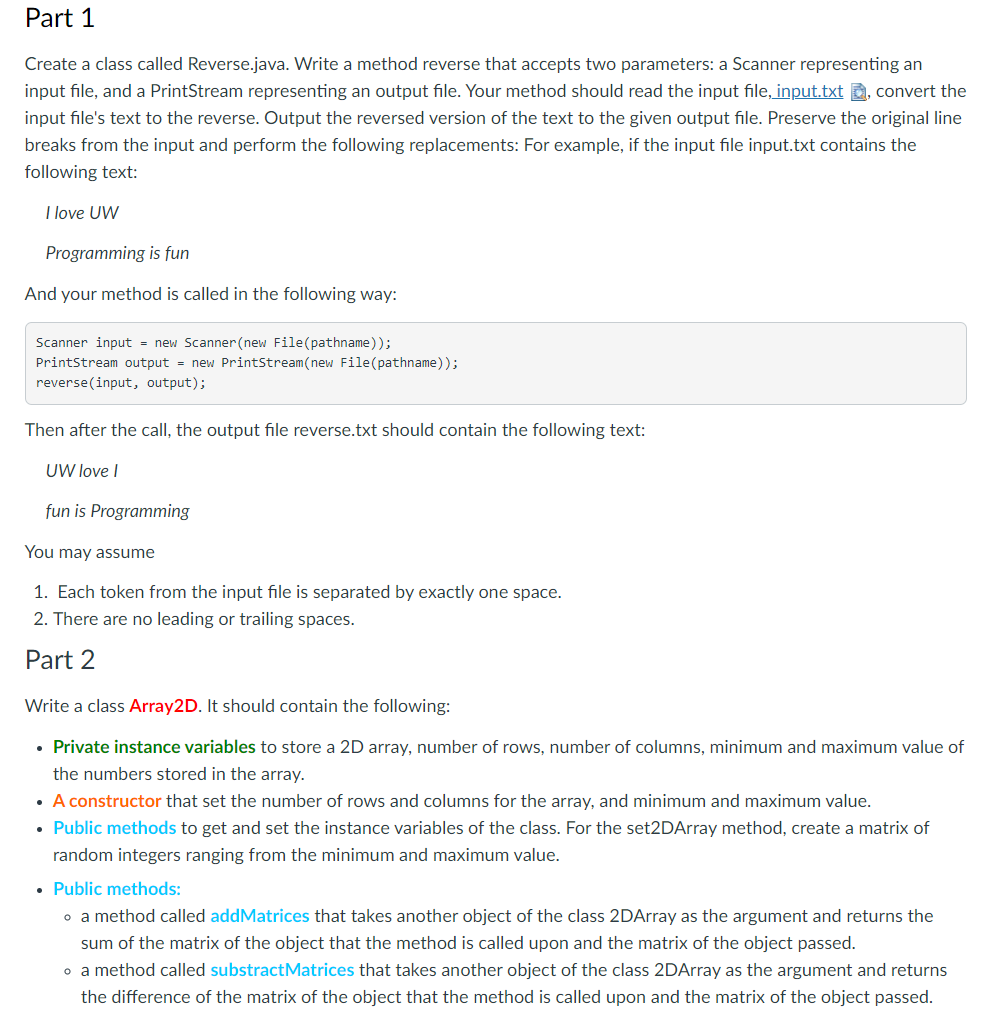 Solved Part 1 Create a class called Reverse.java. Write a | Chegg.com