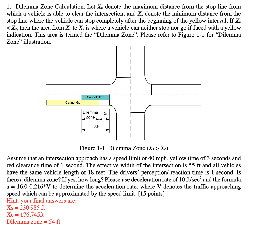 Solved 1. Dilemma Zone Calculation. Let Xc denote the | Chegg.com