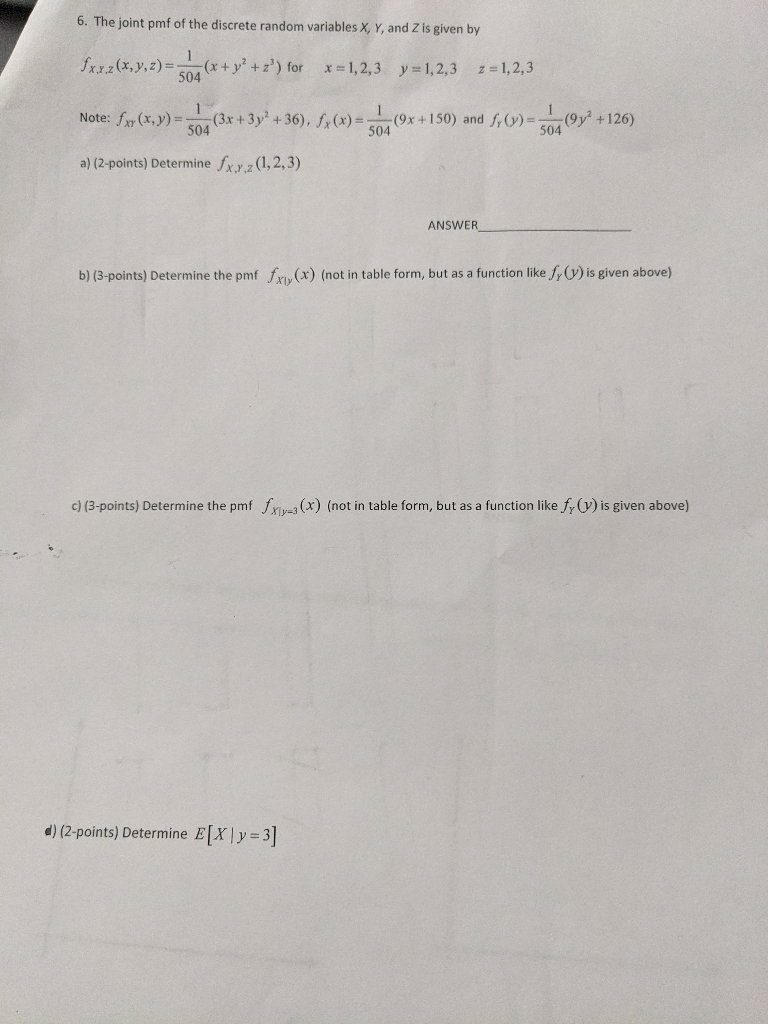 Solved 6. The joint pmf of the discrete random variables X, | Chegg.com