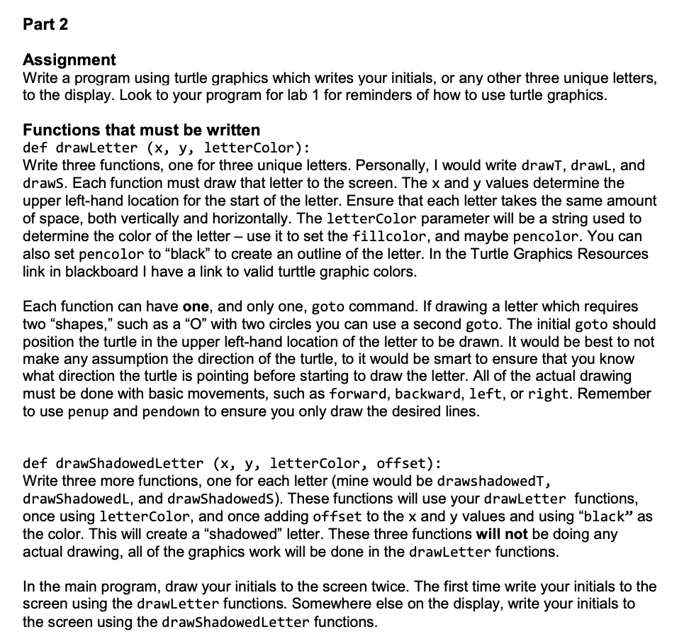 Part 2 Assignment Write a program using turtle | Chegg.com