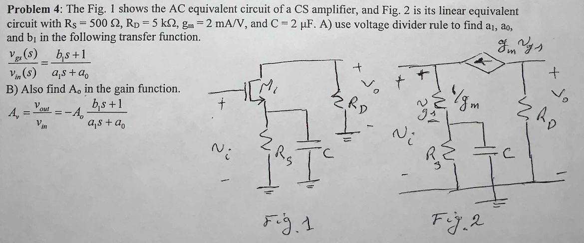 Solved Problem 4 The Fig 1 Shows The Ac Equivalent Circuit