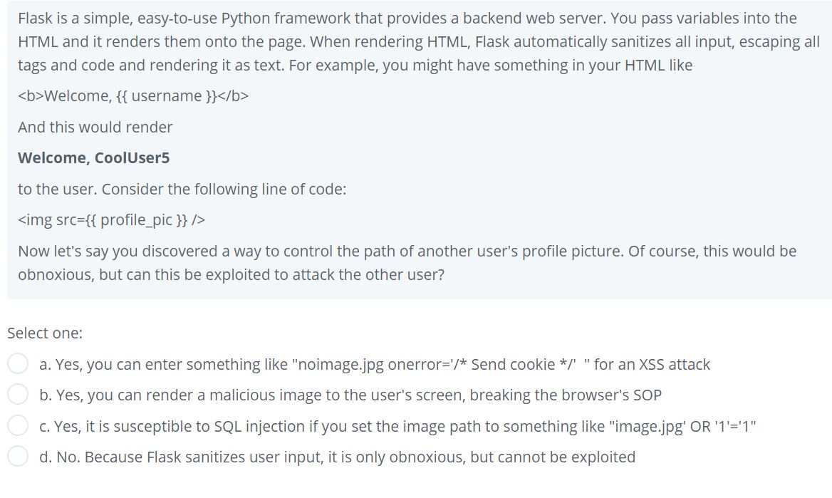 Solved Flask is a simple, easy-to-use Python framework that | Chegg.com