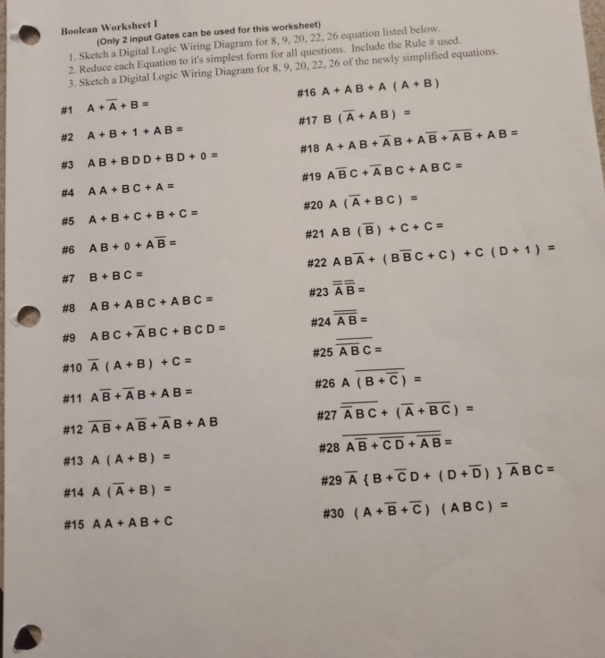 Solved Boolean Worksheet (Only 2 input Gates can be used for | Chegg.com