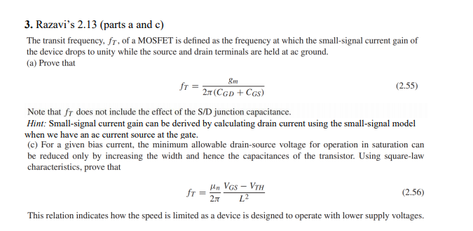 Solved 3. Razavi's 2.13 (parts a and c) The transit | Chegg.com