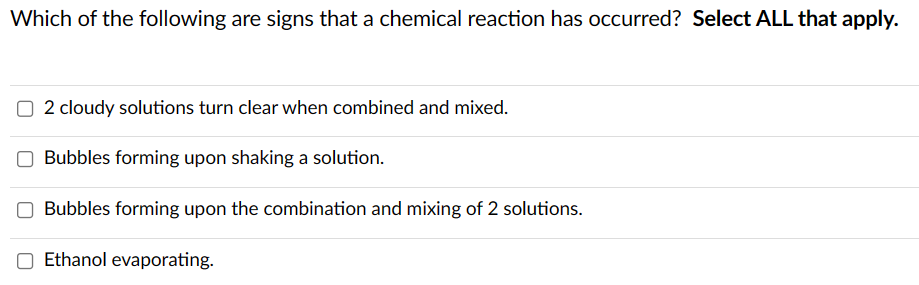 Which of the following are signs that a chemical | Chegg.com