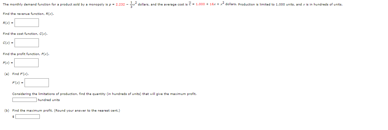 Solved Find the revenue function, R(x). R(x)= Find the cost | Chegg.com