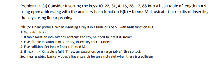Solved Problem 1: (a) Consider inserting the keys 10, 22, | Chegg.com