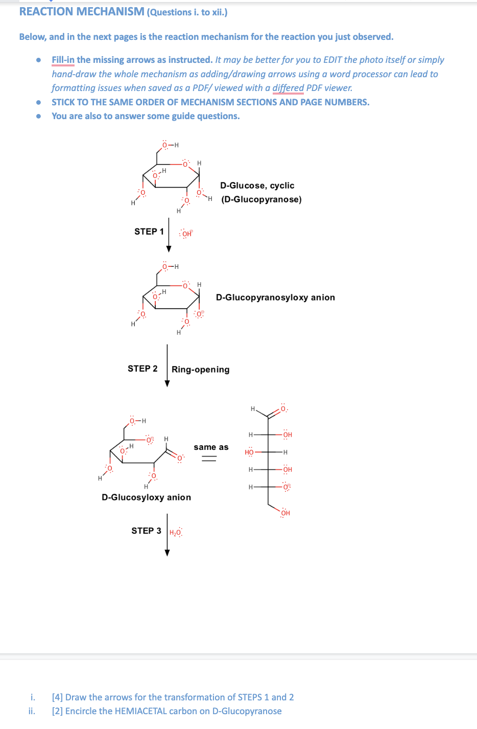 Solved REACTION MECHANISM (Questions i. to xii.) Below, and | Chegg.com
