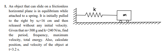 Solved 1. An object that can slide on a frictionless | Chegg.com