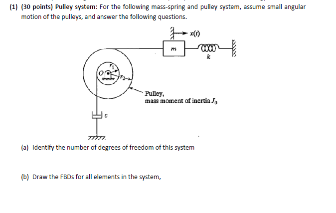 Solved (1) (30 points) Pulley system: For the following | Chegg.com