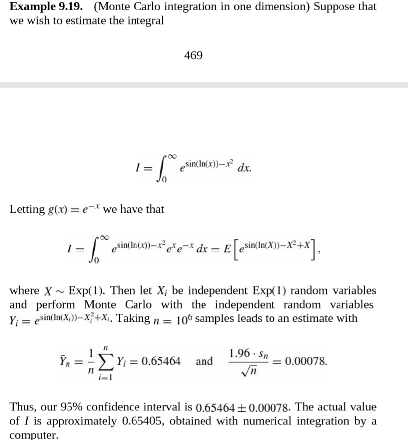 Solved Example 9.19. (Monte Carlo integration in one | Chegg.com