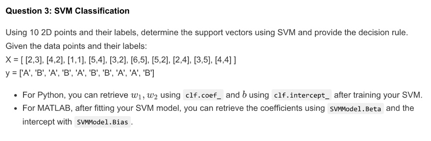Solved Question 3: SVM Classification Using 102D points and | Chegg.com