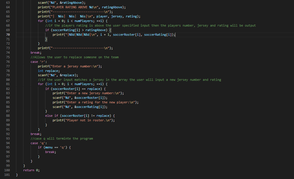 Solved I am creating a soccer roster, for my two switch | Chegg.com