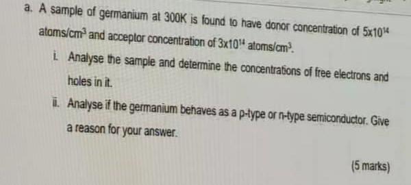 Solved a. A sample of germanium at 300 K is found to have | Chegg.com