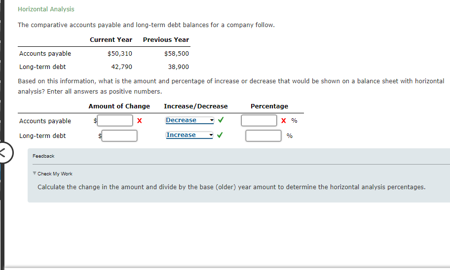 Solved Horizontal Analysis The comparative accounts payable | Chegg.com