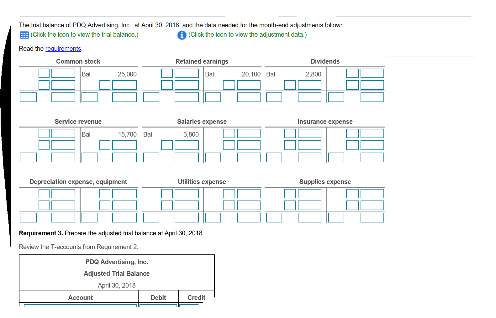 Solved Data Table - X The trial balance of PDQ Advertising, | Chegg.com