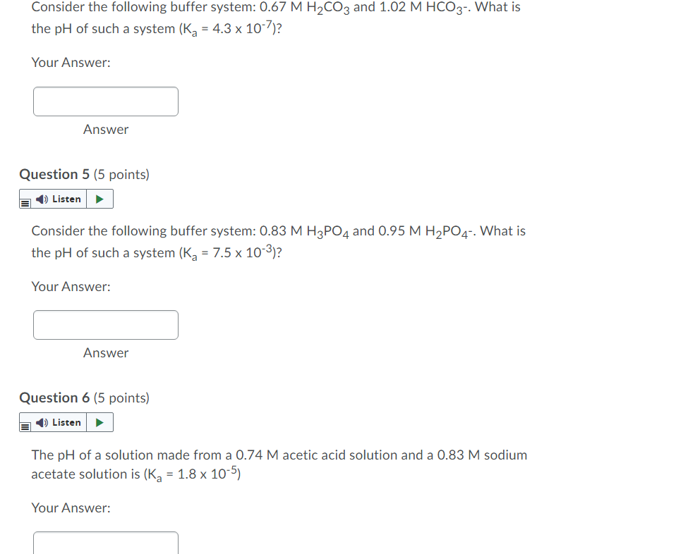 Solved Consider the following buffer system: 0.67 M H2CO3 | Chegg.com