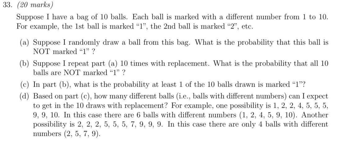 Solved Suppose I have a bag of 10 balls. Each ball is marked | Chegg.com