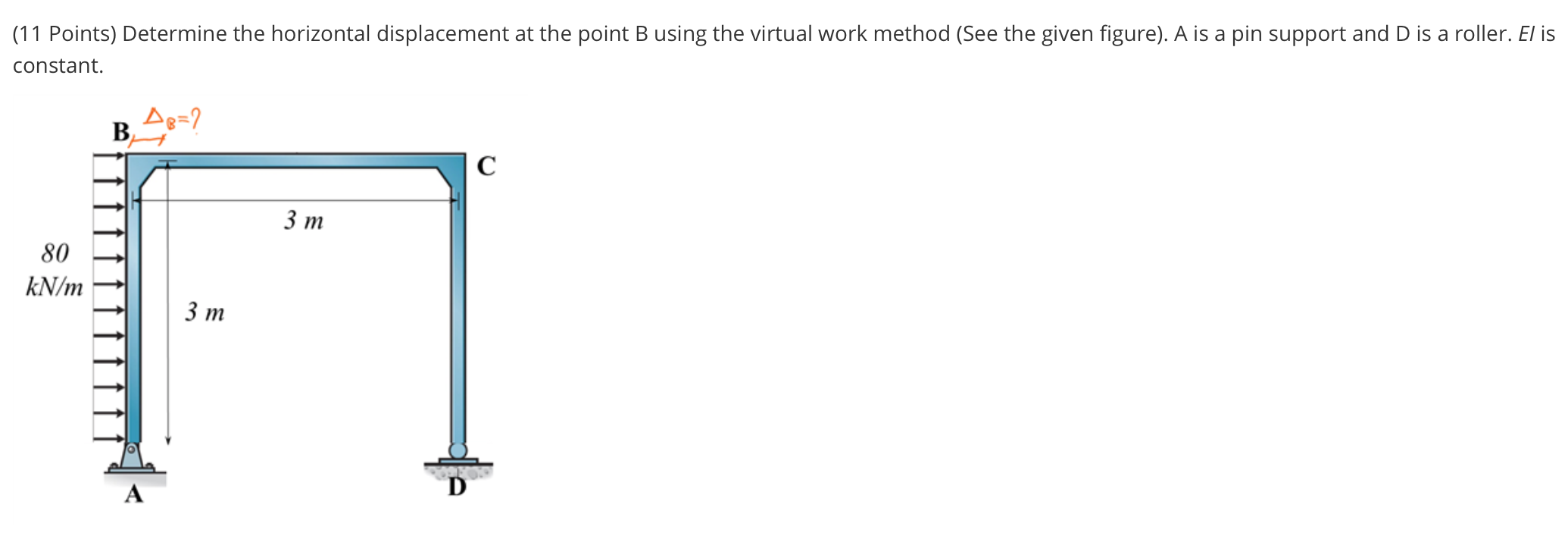 Solved (11 Points) Determine the horizontal displacement at | Chegg.com