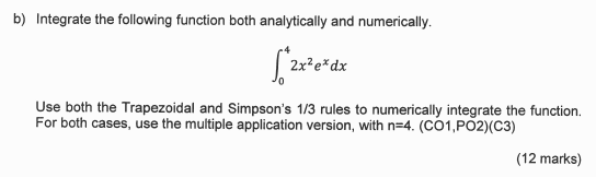 Solved b) Integrate the following function both analytically | Chegg.com
