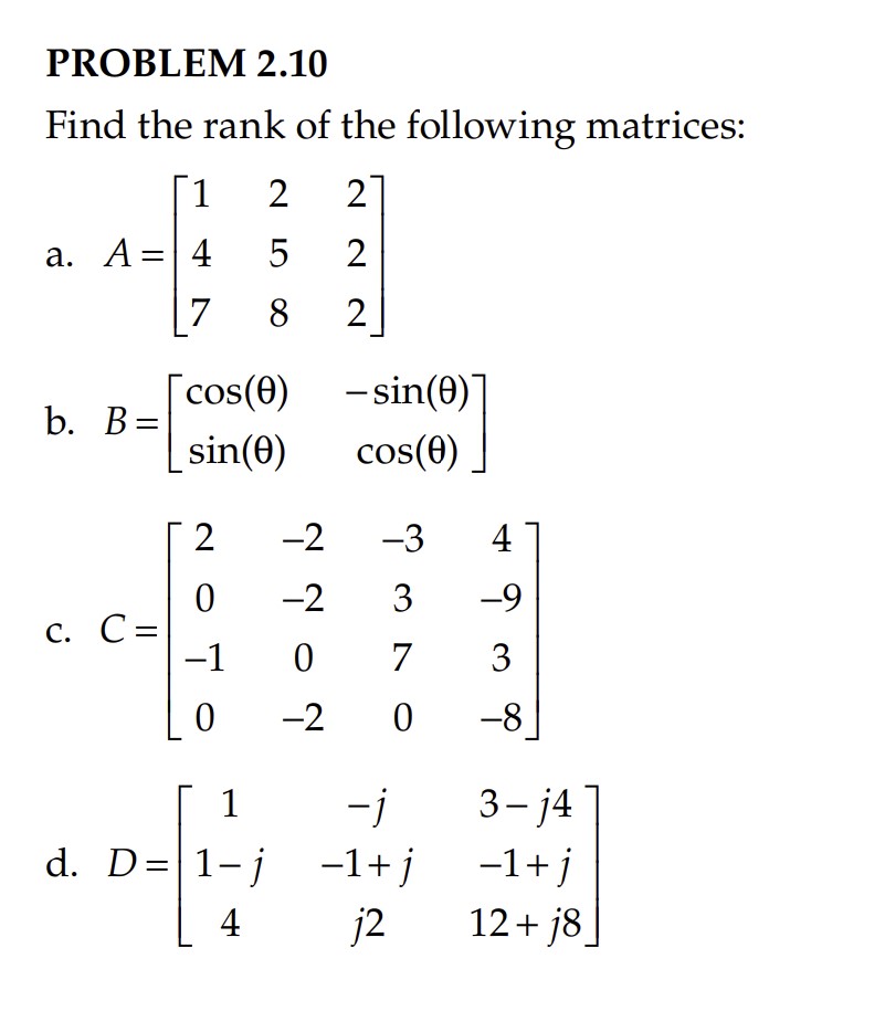 Solved Find the rank of the following matrices: a. | Chegg.com