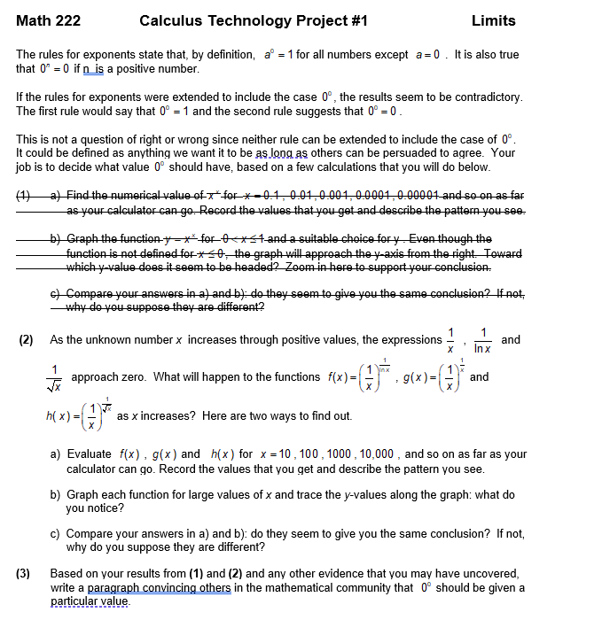 Solved Math 222 Calculus Technology Project #1 Limits The | Chegg.com