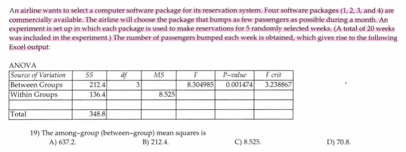 Solved An airline wants to select a computer software | Chegg.com