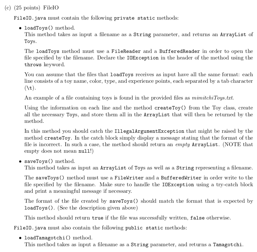 The method must use a FileReader and a | Chegg.com
