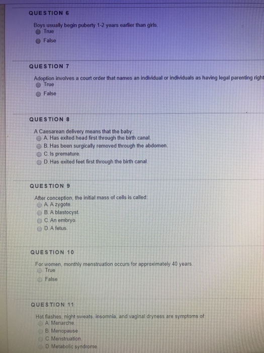 Solved Question 6 Boys Usually Begin Puberty 1 2 Years Chegg