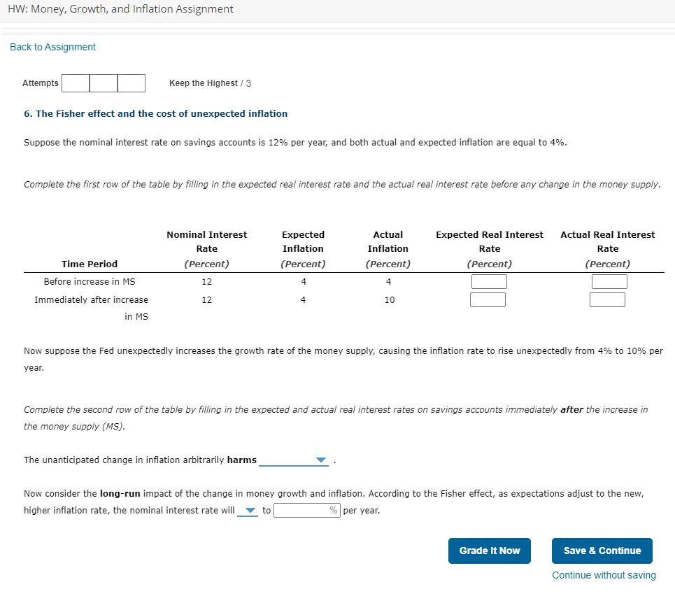 Solved 6. The Fisher effect and the cost of unexpected | Chegg.com