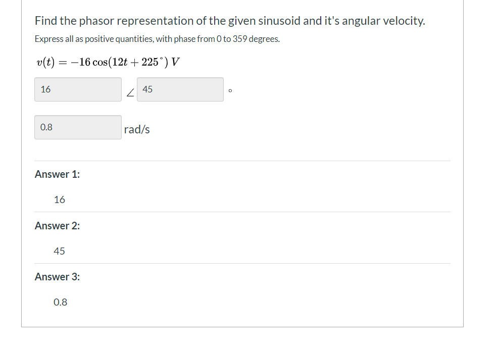 Solved Find the phasor representation of the given sinusoid | Chegg.com
