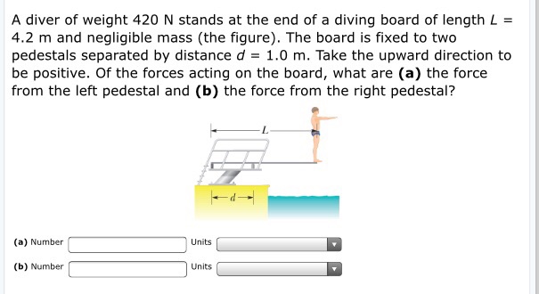 Solved A diver of weight 420 N stands at the end of a diving | Chegg.com