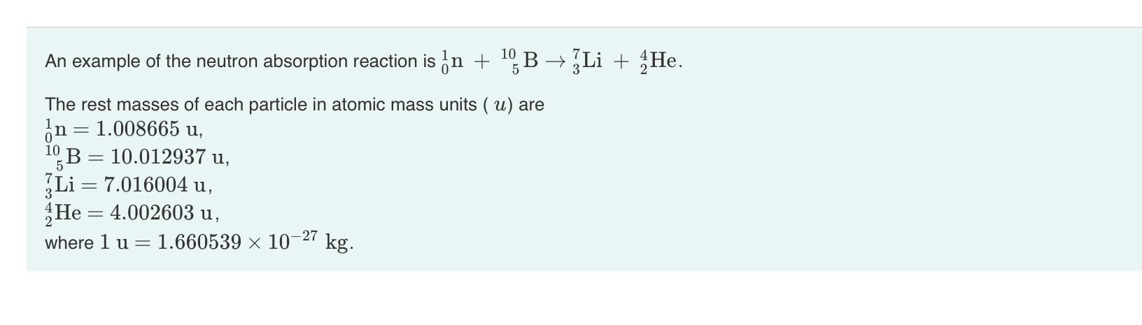 Solved An example of the neutron absorption reaction is | Chegg.com