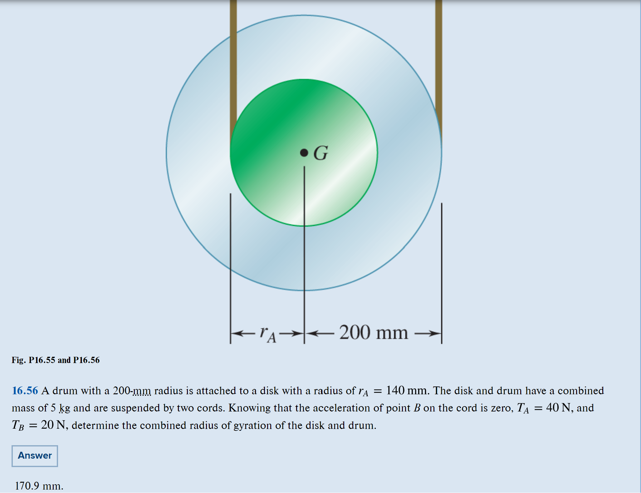Solved 16.56 A drum with a 200−mm radius is attached to a | Chegg.com