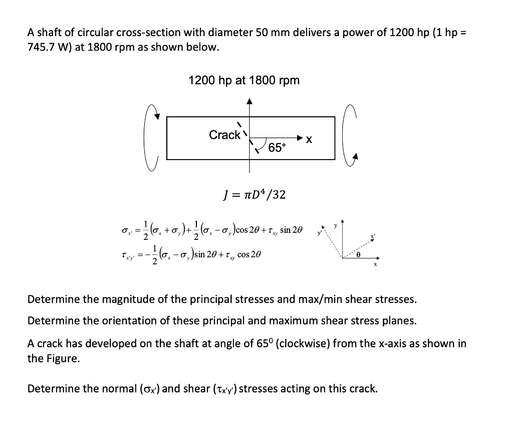 Solved A shaft of circular cross-section with diameter 50 mm | Chegg.com